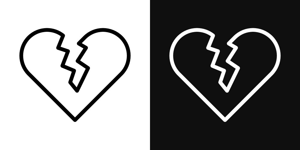Broken heart icon set with crack symbol Royalty Free Vector