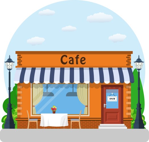 Cafe building facade with signboard flat style Vector Image