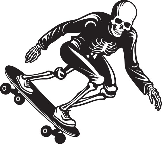 Spine chiller skeleton riding skateboard black Vector Image