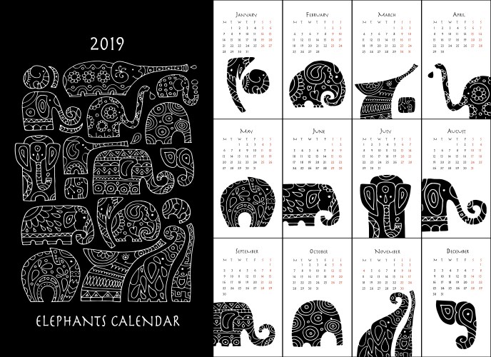 Art school calendar 2019 design Royalty Free Vector Image