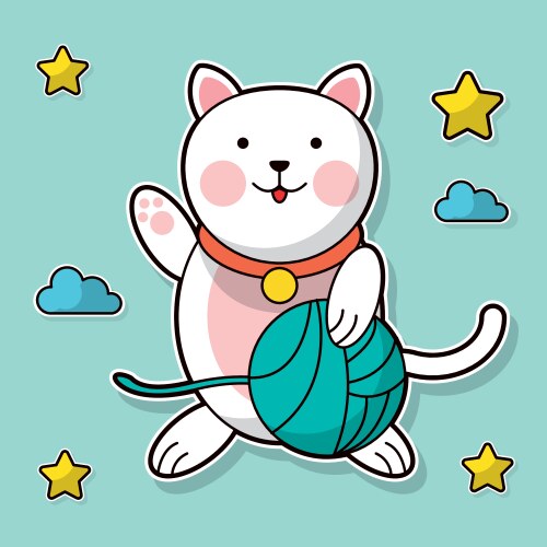 Cartoon cat tangled in yarn Royalty Free Vector Image