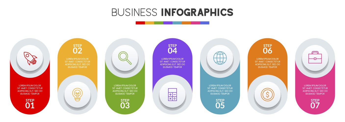 Infographics design template and icons with 7 Vector Image