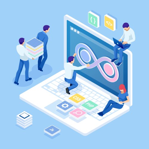 Isometric developing programming and coding Vector Image
