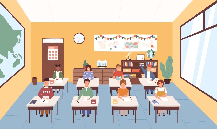 Back and front view modern school classroom Vector Image