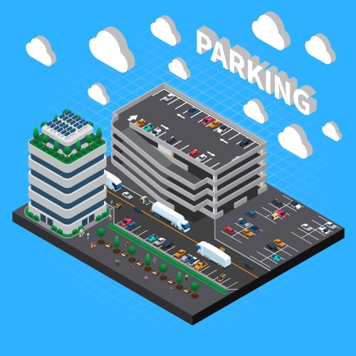 Transport parking isometric composition Royalty Free Vector