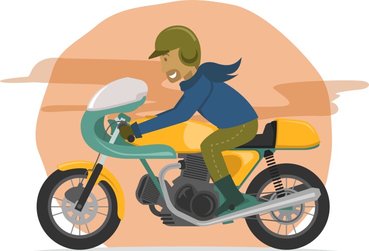 Biker with girl riding a retro motorcycle cartoon Vector Image
