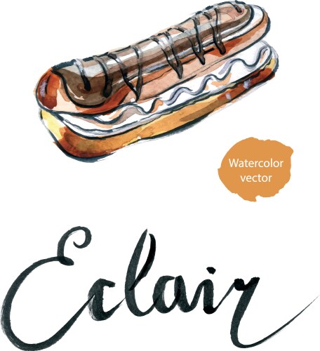 Watercolor cake eclair Royalty Free Vector Image