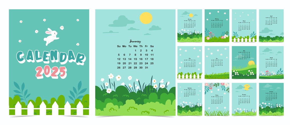2025 table monthly calendar week start on sunday Vector Image