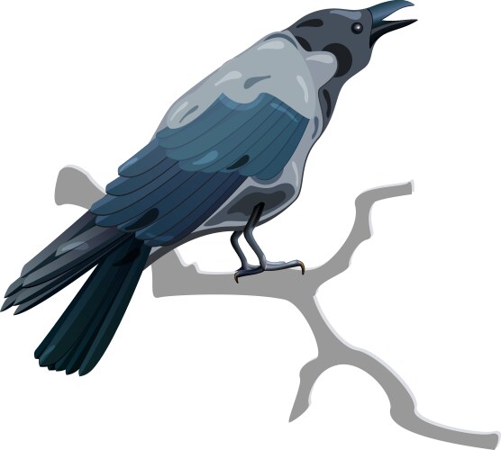 Cartoon crow on a tree branch Royalty Free Vector Image