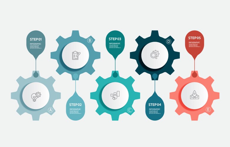 Horizontal cog gear wheel steps timeline Vector Image