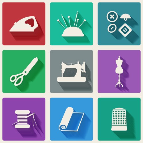 Sewing tools kit icons Royalty Free Vector Image