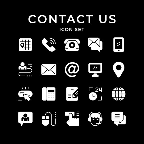 Contact us icons on black background Royalty Free Vector