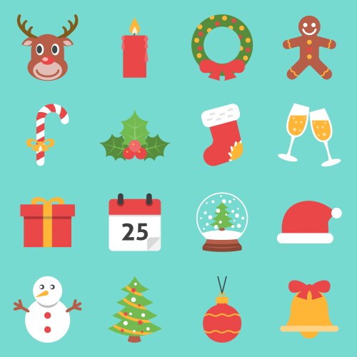 Set of holiday christmas icons in flat style Vector Image