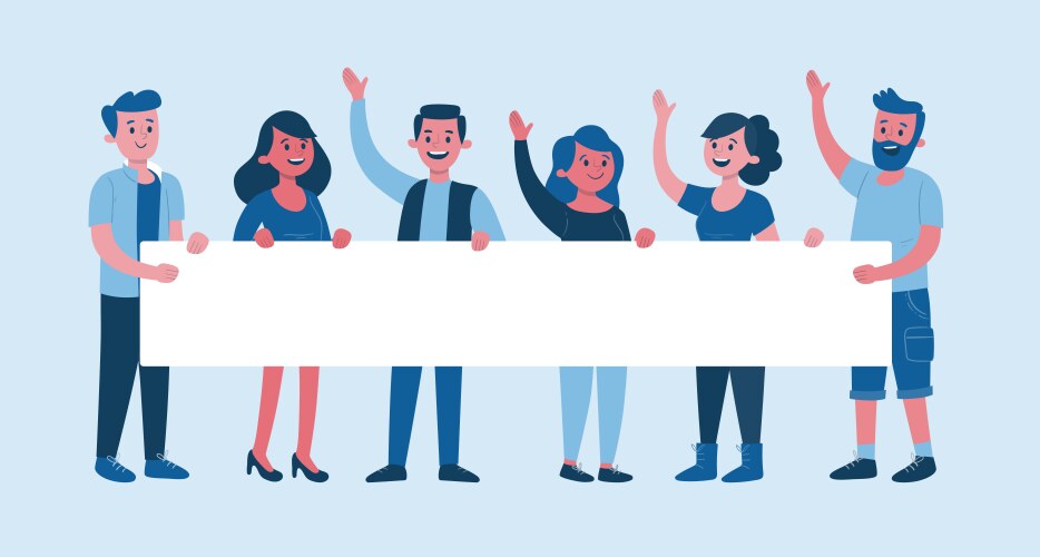 Protesting people group activists hold sign board Vector Image