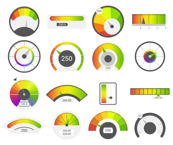 Risk meters gauge and icon speedometer score Vector Image
