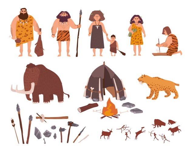 Stone Age People & Tools Royalty Free Vector Image