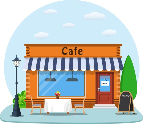 Cafe building facade with signboard flat style Vector Image