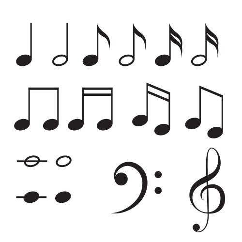 Music notes icon set and musical key Royalty Free Vector