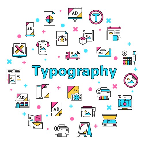 Typography symbols color linear icon set Vector Image