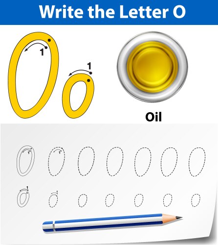 Letter o tracing alphabet worksheets Royalty Free Vector