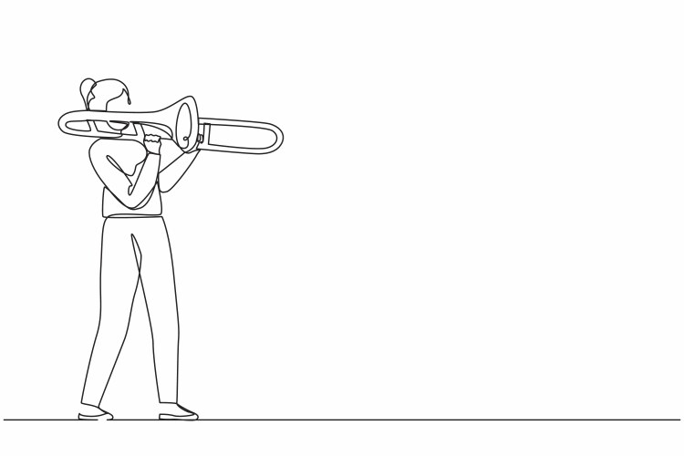 Single continuous line drawing trombone player Vector Image