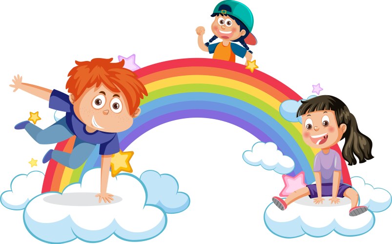 Children on rainbow in cartoon style Royalty Free Vector