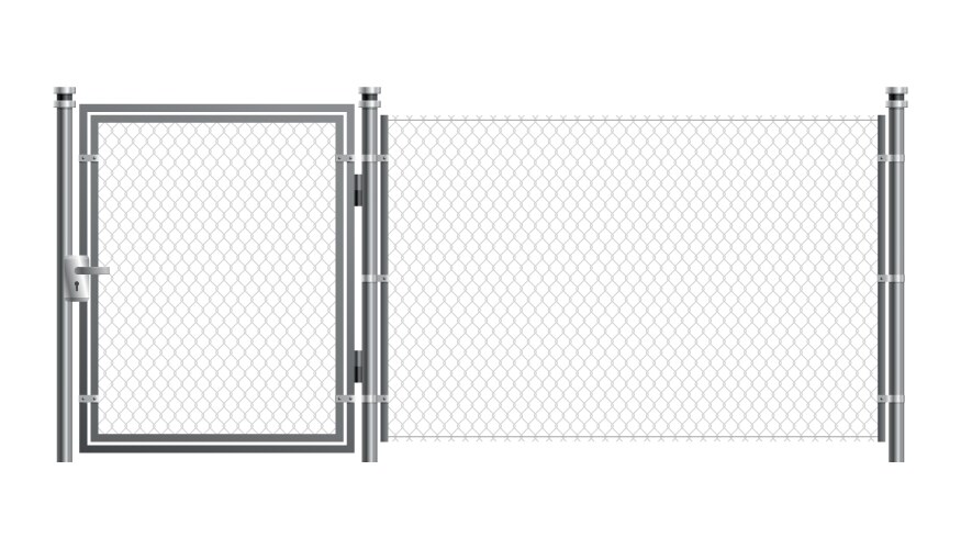 Metal wire fence and gate chain-link Royalty Free Vector