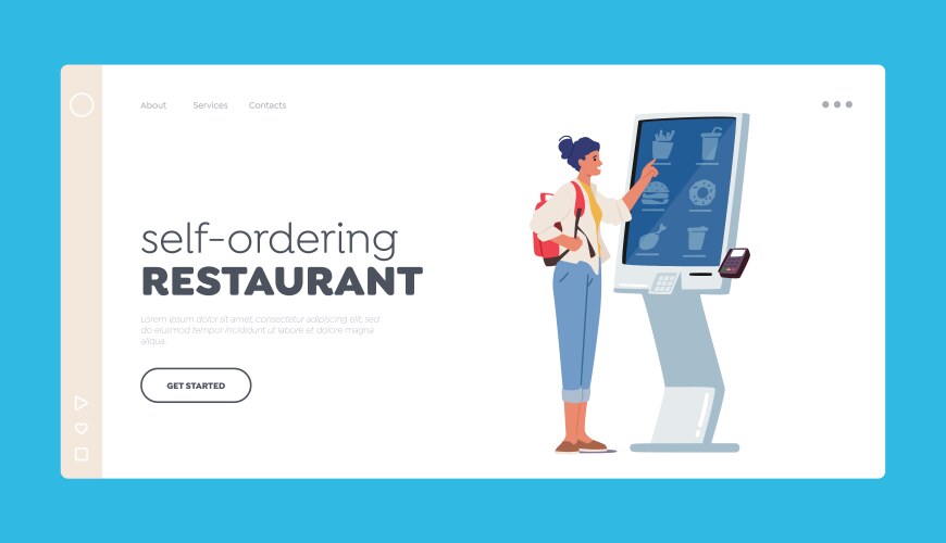 Characters use self ordering service landing page Vector Image