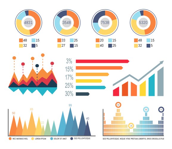 Infographics chart set charts result graphs icons Vector Image