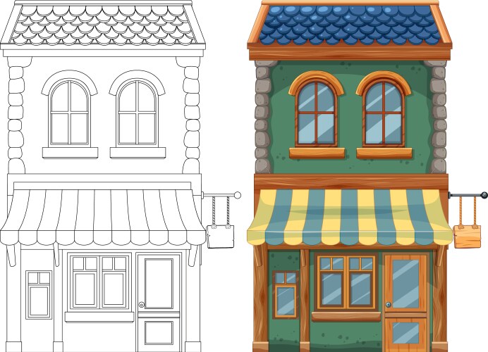 House windows in color and outline Royalty Free Vector Image