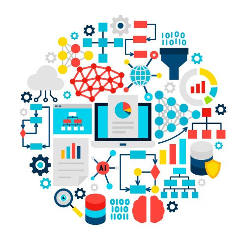 Big data analytics flat icons Royalty Free Vector Image