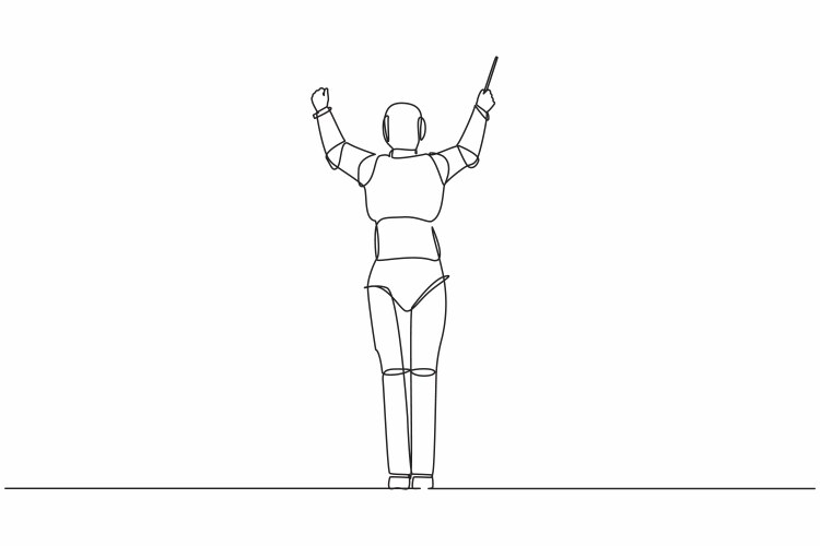 Continuous one line drawing robot standing Vector Image