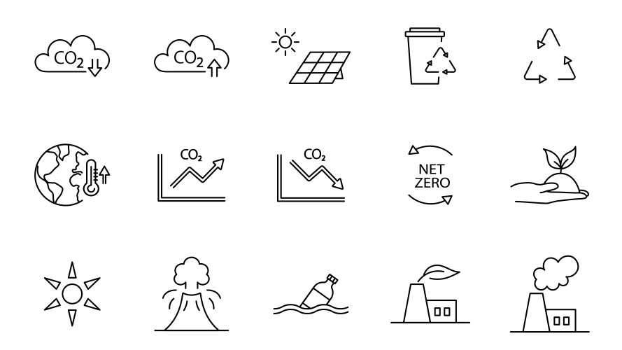 Icon collection with zero emission symbol concept Vector Image