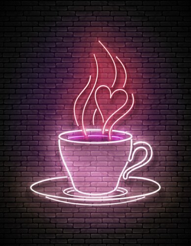 Coffee cup neon logo take away to go Royalty Free Vector