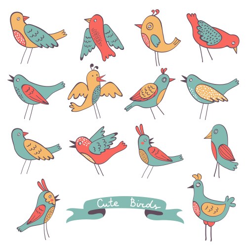 Cute colorful birds collection Royalty Free Vector Image