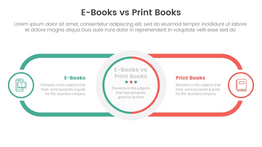 Ebook vs physical book comparison concept Vector Image