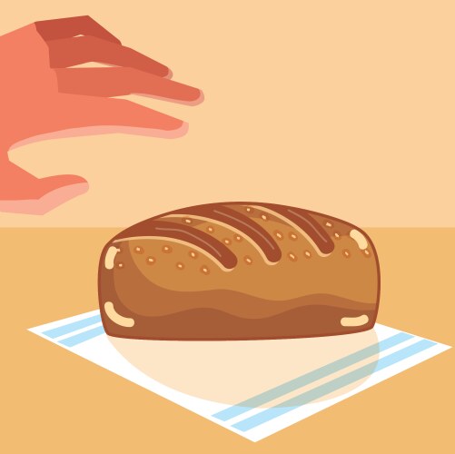 Hand grabbing delicious breads Royalty Free Vector Image