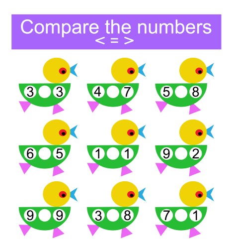 Math activity for kids compare the numbers Vector Image