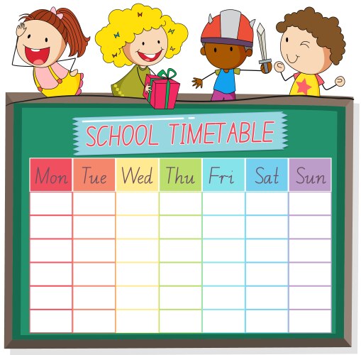 School timetable template with kids playing Vector Image
