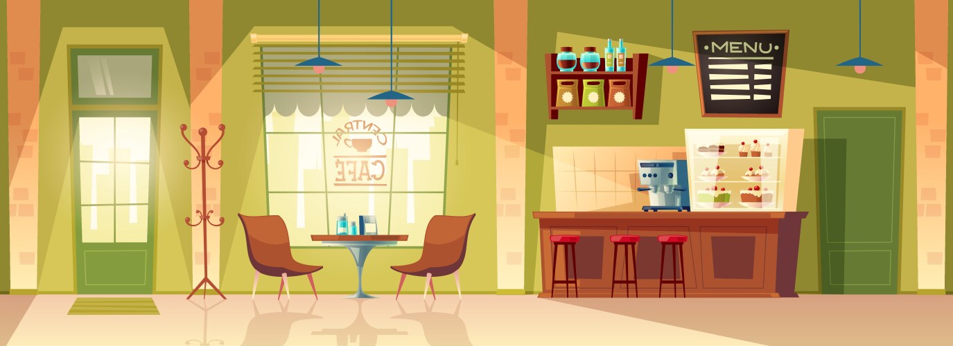 Fast food cafe interior empty cafeteria design Vector Image