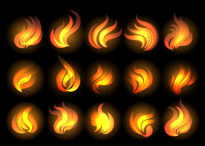 Fire glowing flames icons set Royalty Free Vector Image