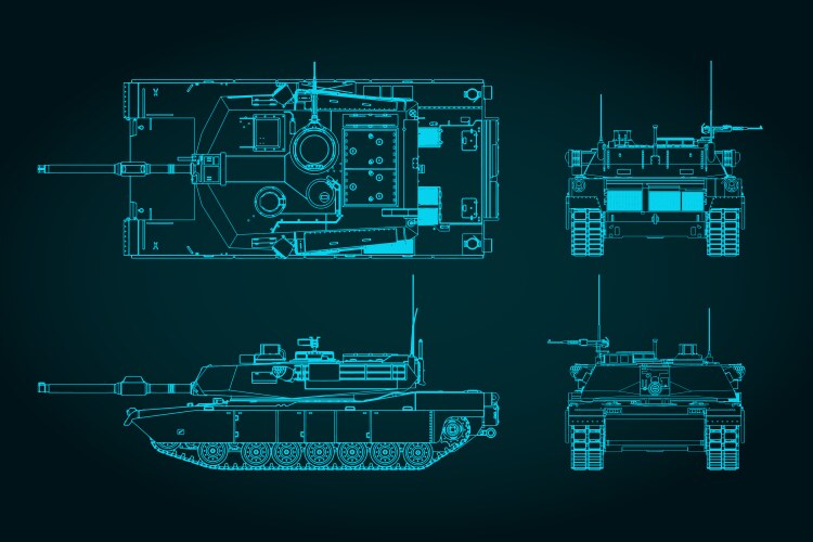 M1 abrams tank blueprint Royalty Free Vector Image