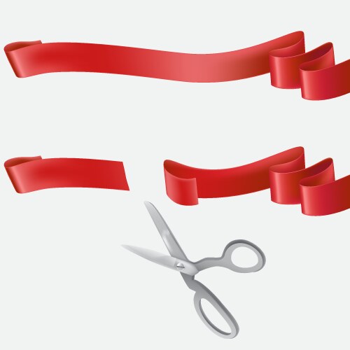 Scissors cutting red ribbon isolated Royalty Free Vector