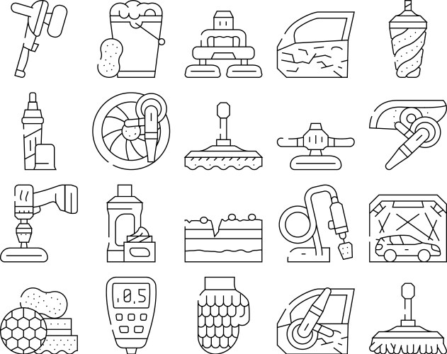 Car polishing tool collection icons set Royalty Free Vector