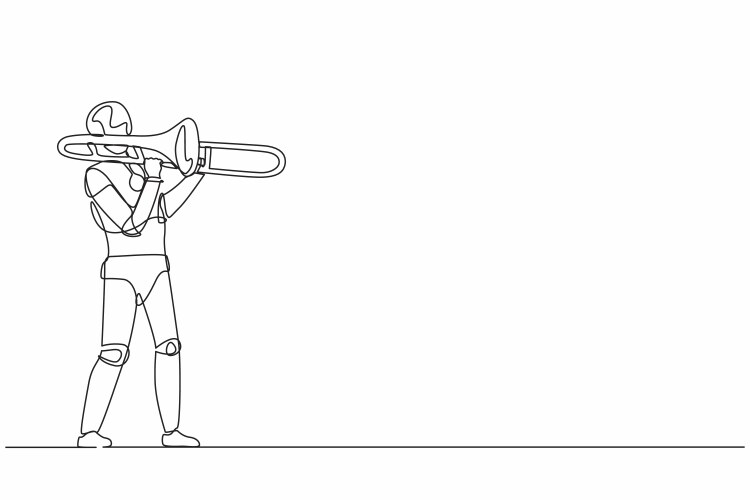 Single continuous line drawing trombone player Vector Image