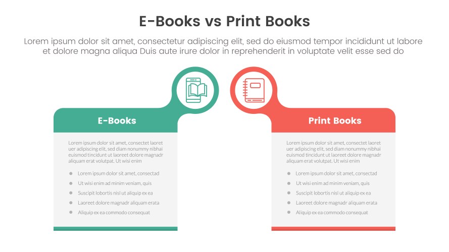 Ebook vs physical book comparison concept Vector Image