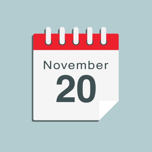 Calendar icon day 20 november template Royalty Free Vector