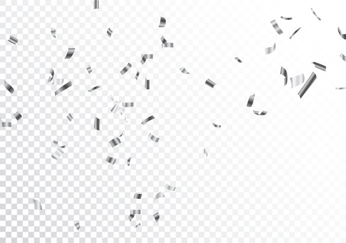 Silver confetti and ribbon isolated on transparent