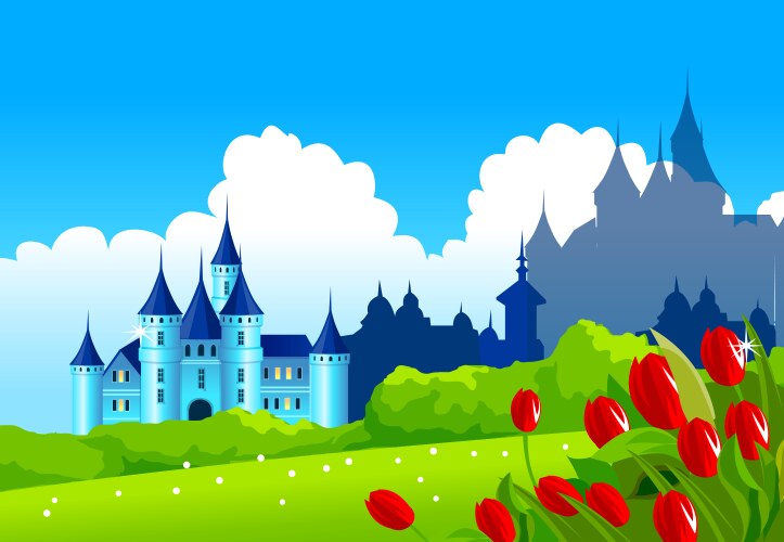 Medieval castle landscape cartoon Royalty Free Vector Image