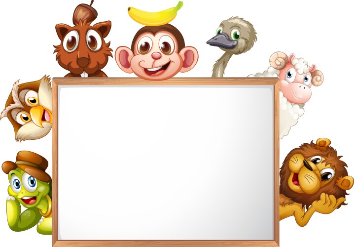 Cute wild animals cartoon with blank board Vector Image